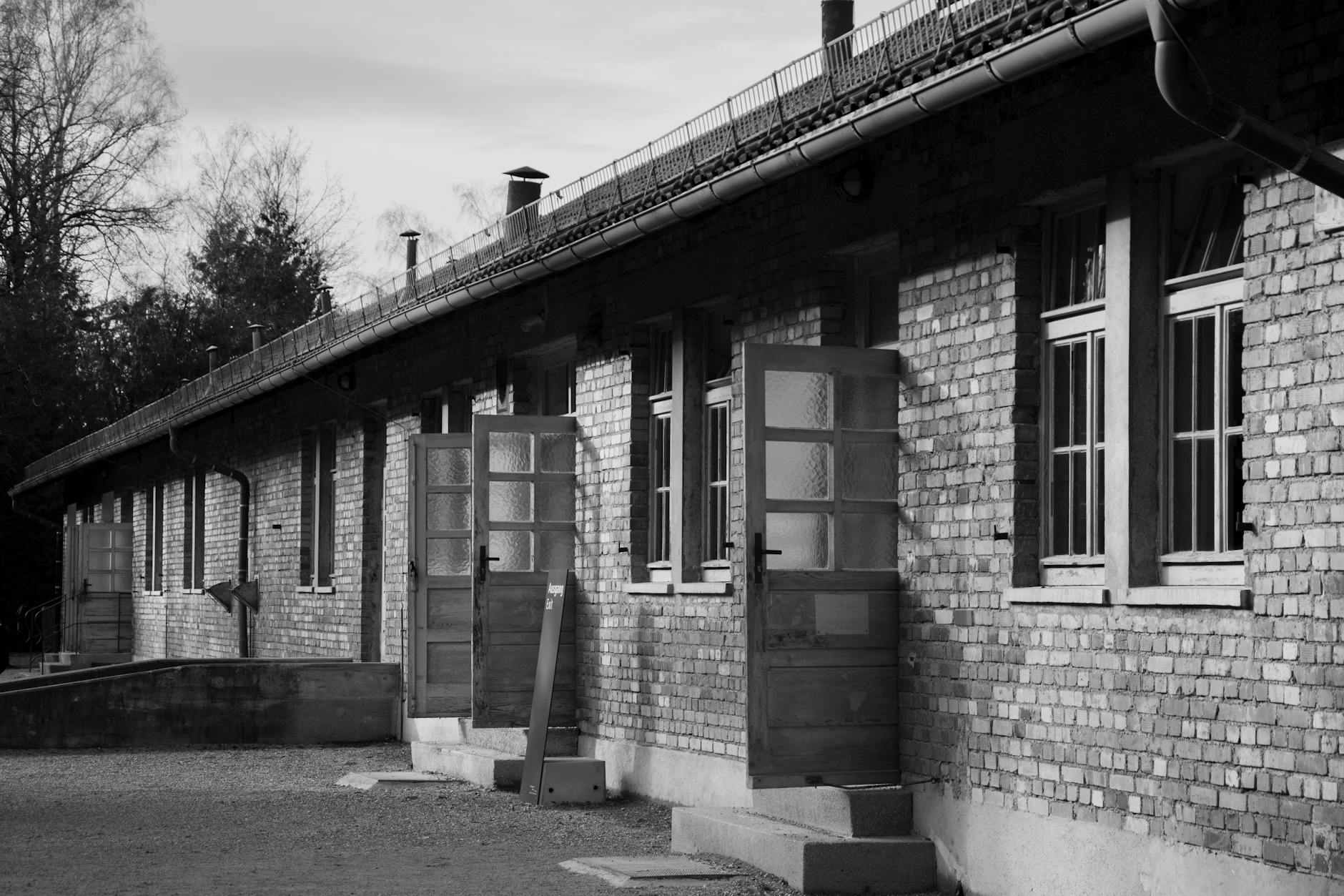 Historic brick building at Dachau memorial site